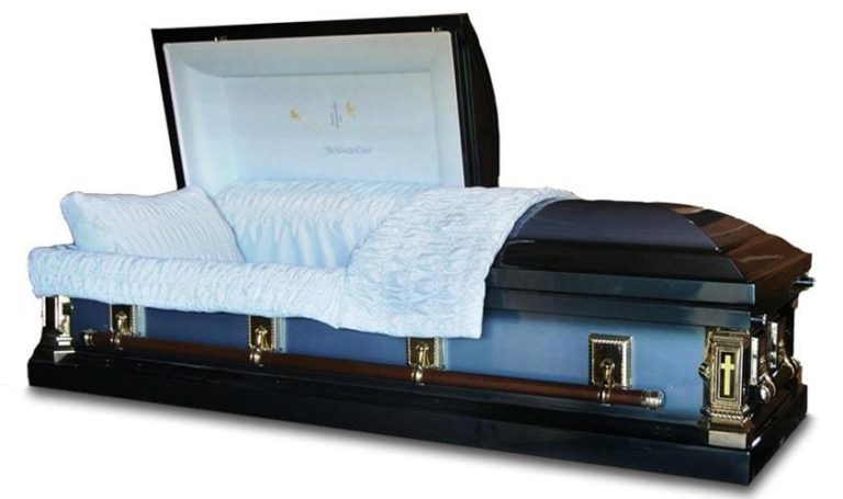Lincoln Spruce Blue Casket with White Velvet Interior- Metal Casket ...